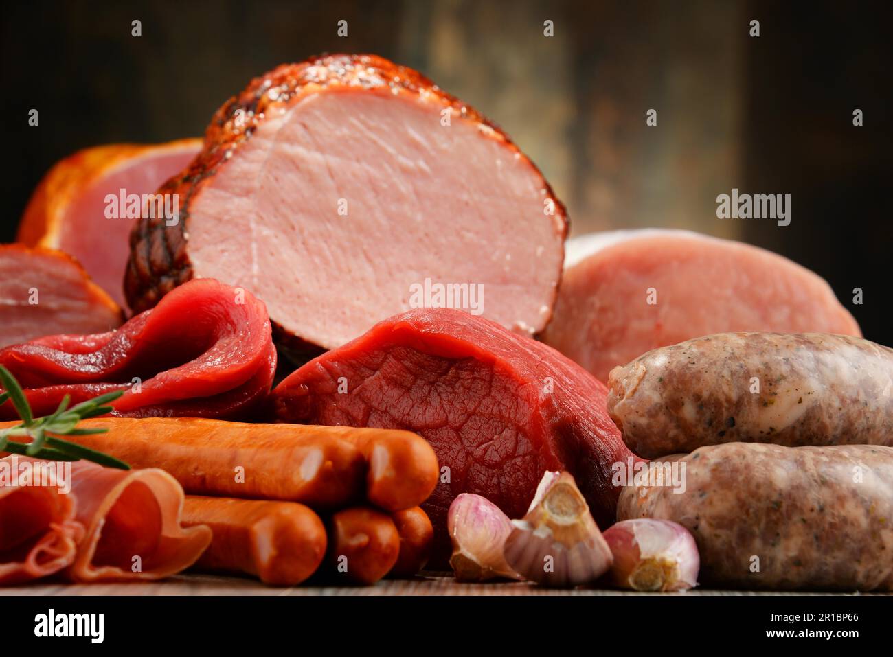 Assorted meat products including ham and sausages Stock Photo - Alamy