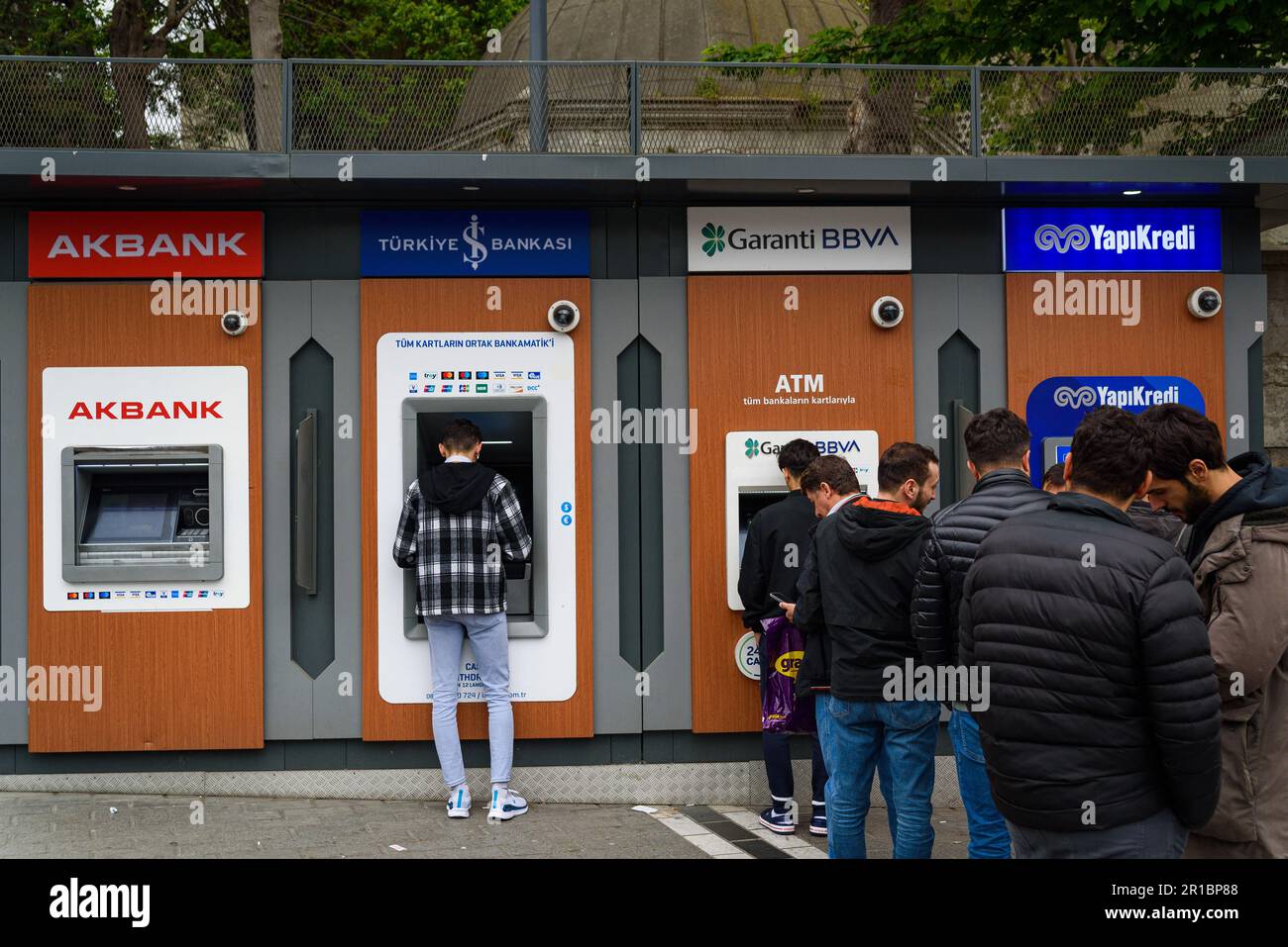 Istanbul, Turkey. 12th May, 2023. People are seen queuing in front of a ...