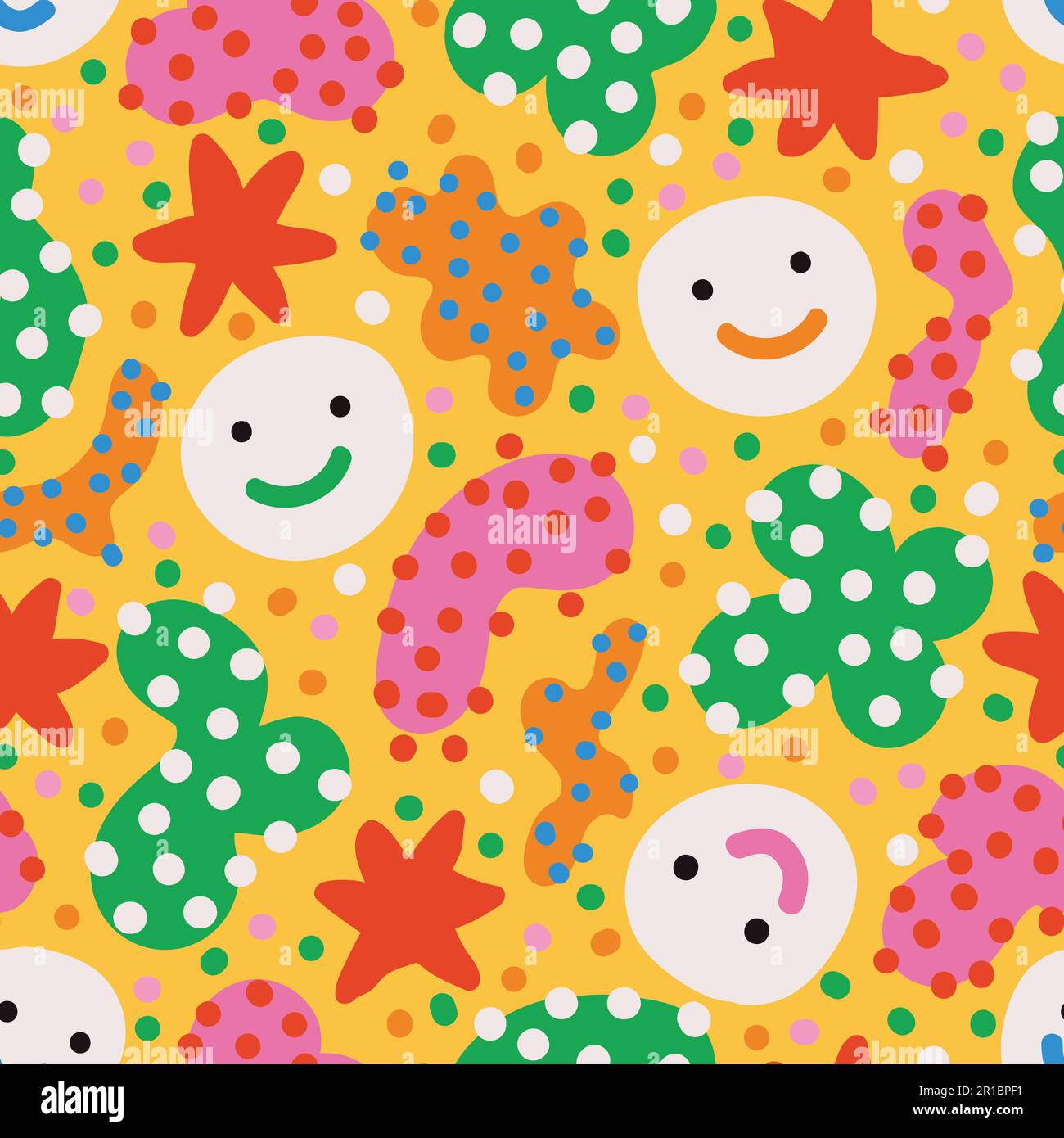 Funny childish doodle seamless pattern. Vector naive characters in ...