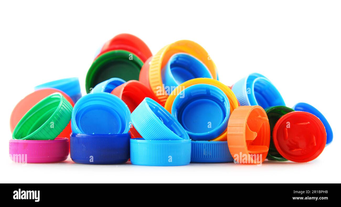 Composition with colorful plastic bottle caps Stock Photo - Alamy