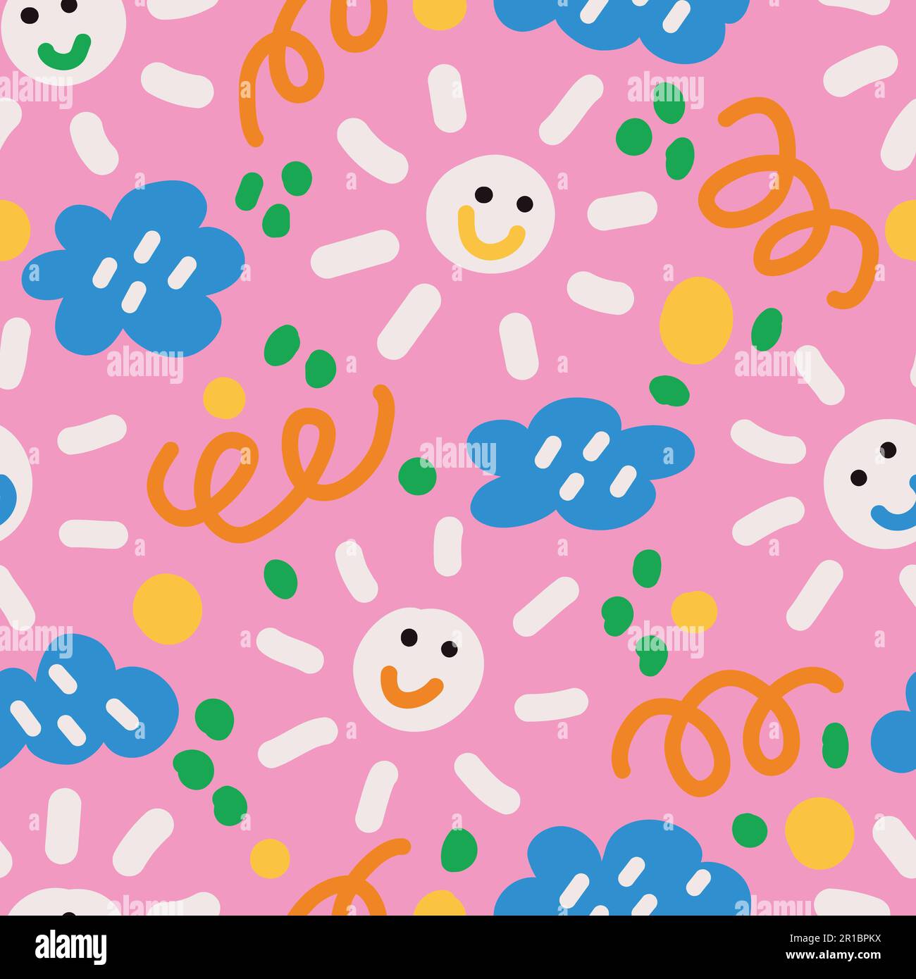Funny childish doodle seamless pattern. Vector naive characters in ...
