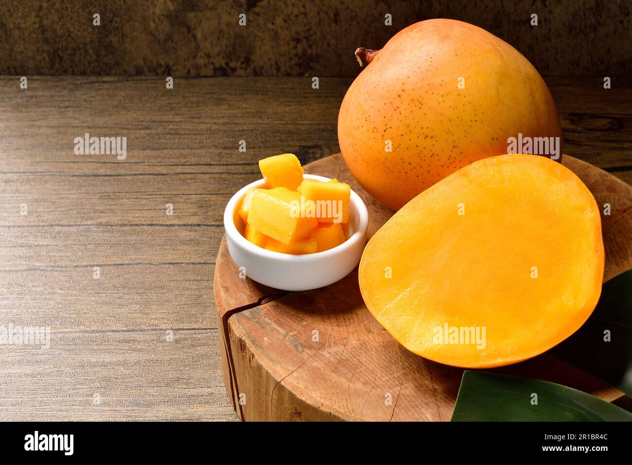 mango and mango slice with cubes on Black background.Thai Mangoes.Thai ...