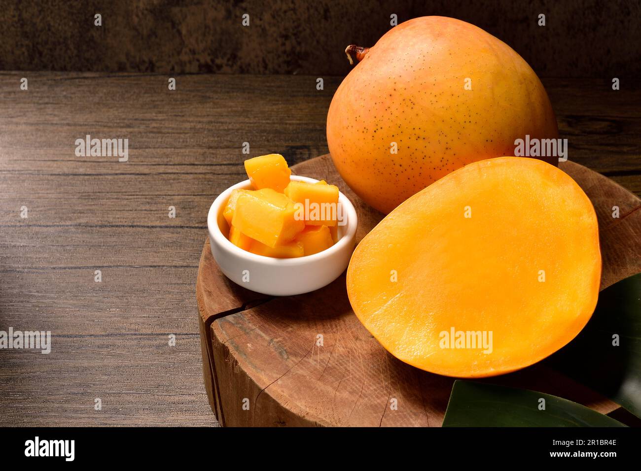 mango and mango slice with cubes on Black background.Thai Mangoes.Thai ...