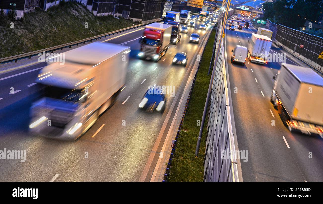 Six lane controlled-access highway in Poland by night Stock Photo - Alamy