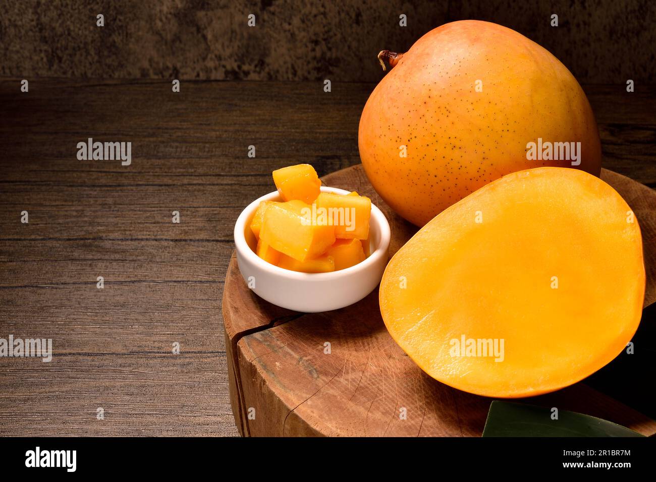 mango and mango slice with cubes on Black background.Thai Mangoes.Thai ...