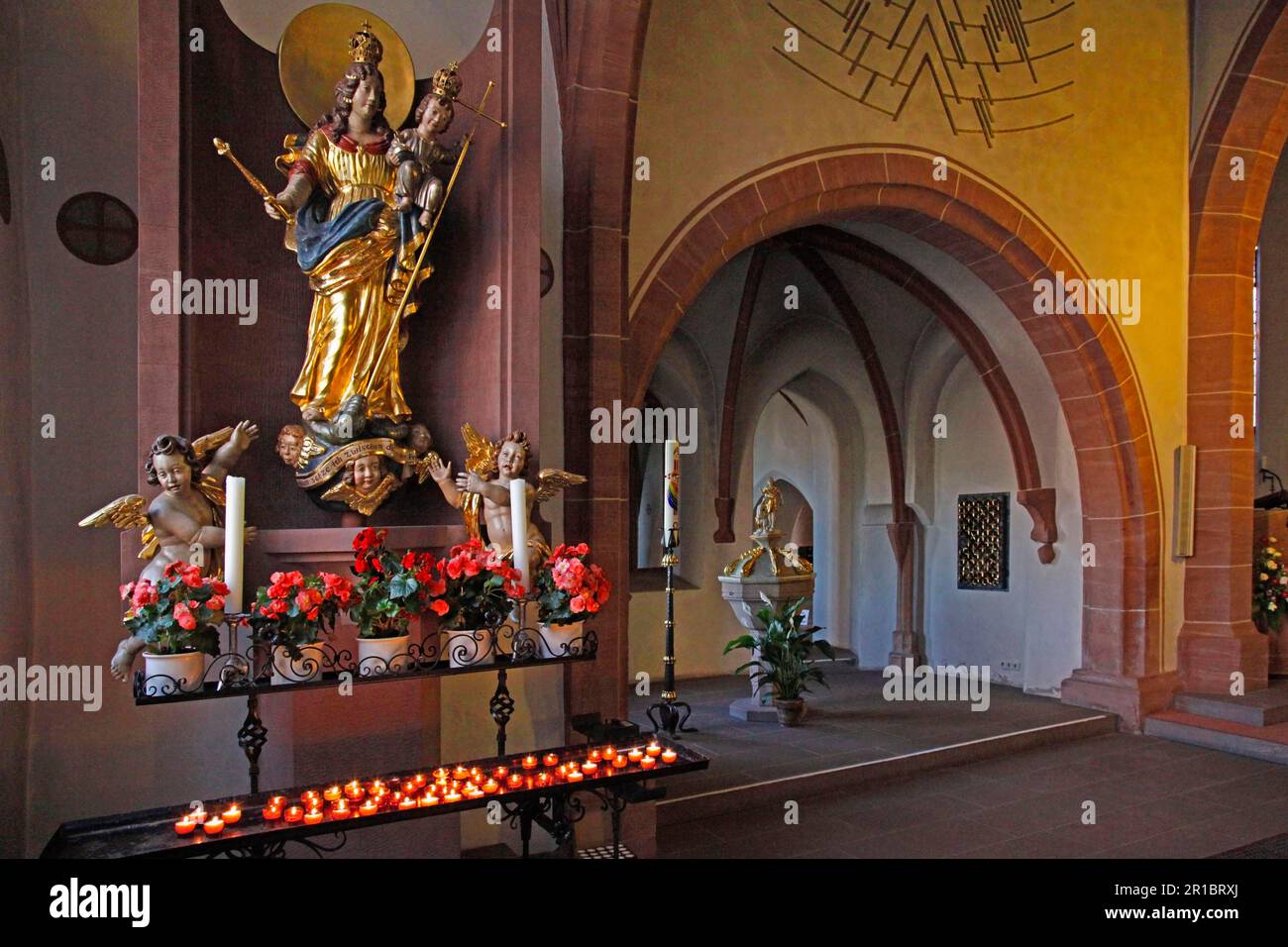 Catholic church St. Martin, statue of the Virgin Mary with baby Jesus ...