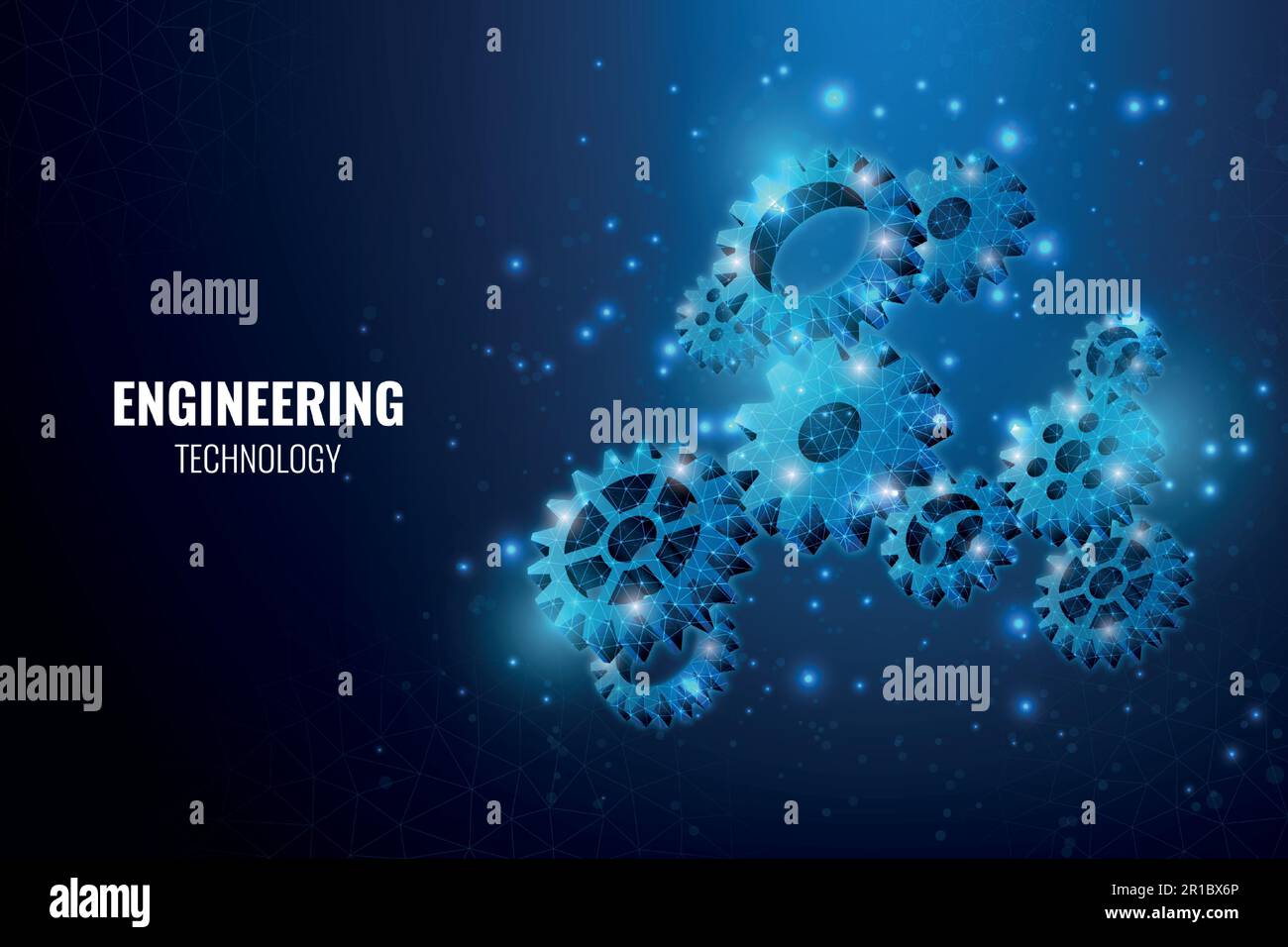 3D gear construction. Engineering technology. Blue neon hologram cogwheel mechanisms. Abstract ...