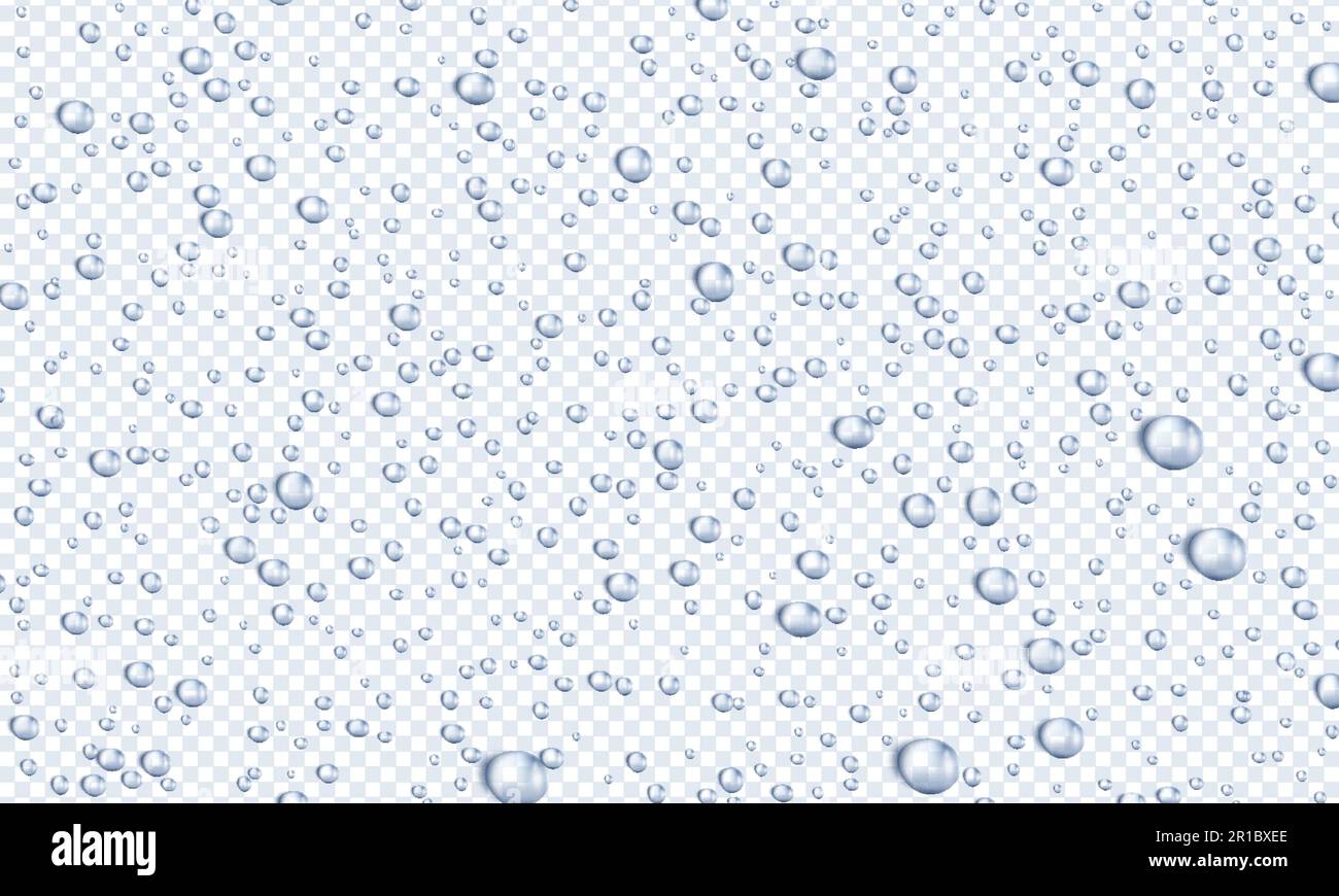 Realistic rain, water drops on window, vapor backdrop. Fresh cool texture, condensation, splash ...