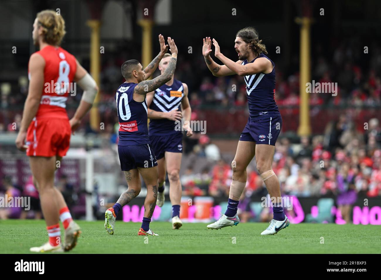 Luke Jackson of the Dockers celebrates after kicking a goal during the ...