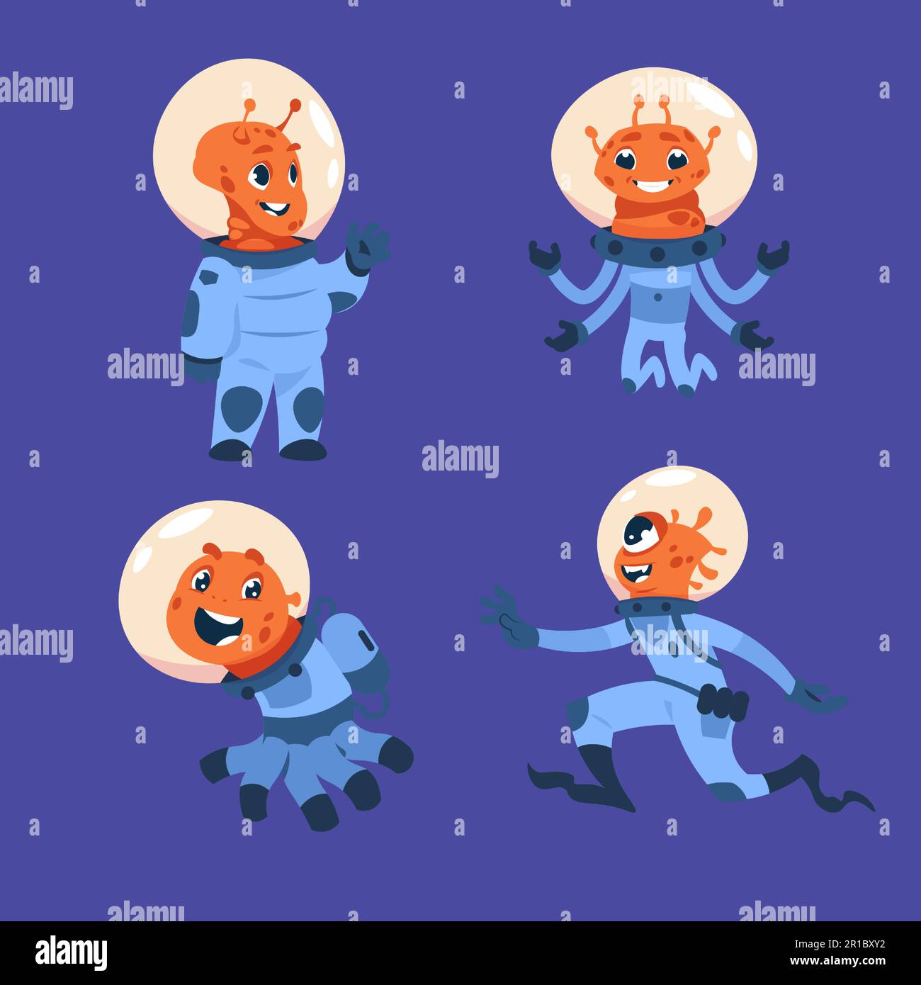 Cartoon alien cosmonauts. Funny ufo crew, Childish stickers, characters ...
