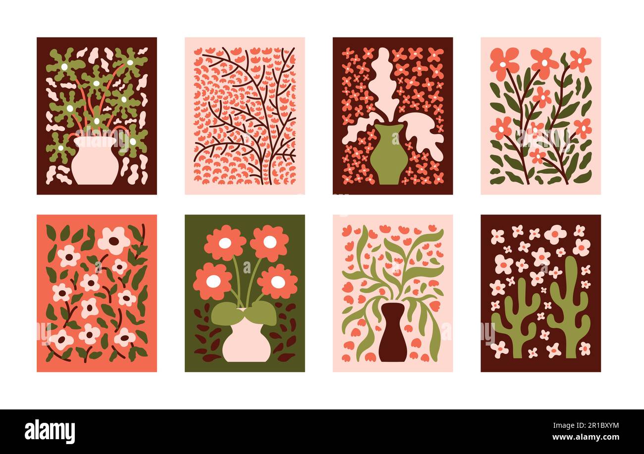 Abstract groovy flowers, sunflower posters. Spring trippy plant ...