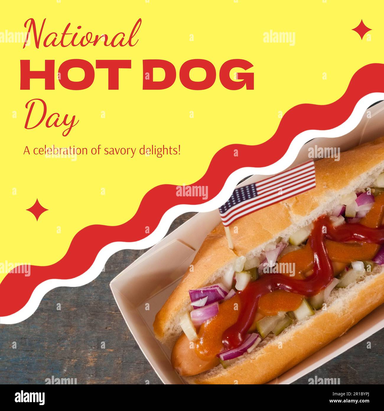 Hot dog with flag of america and national hot dog day, a celebration of ...