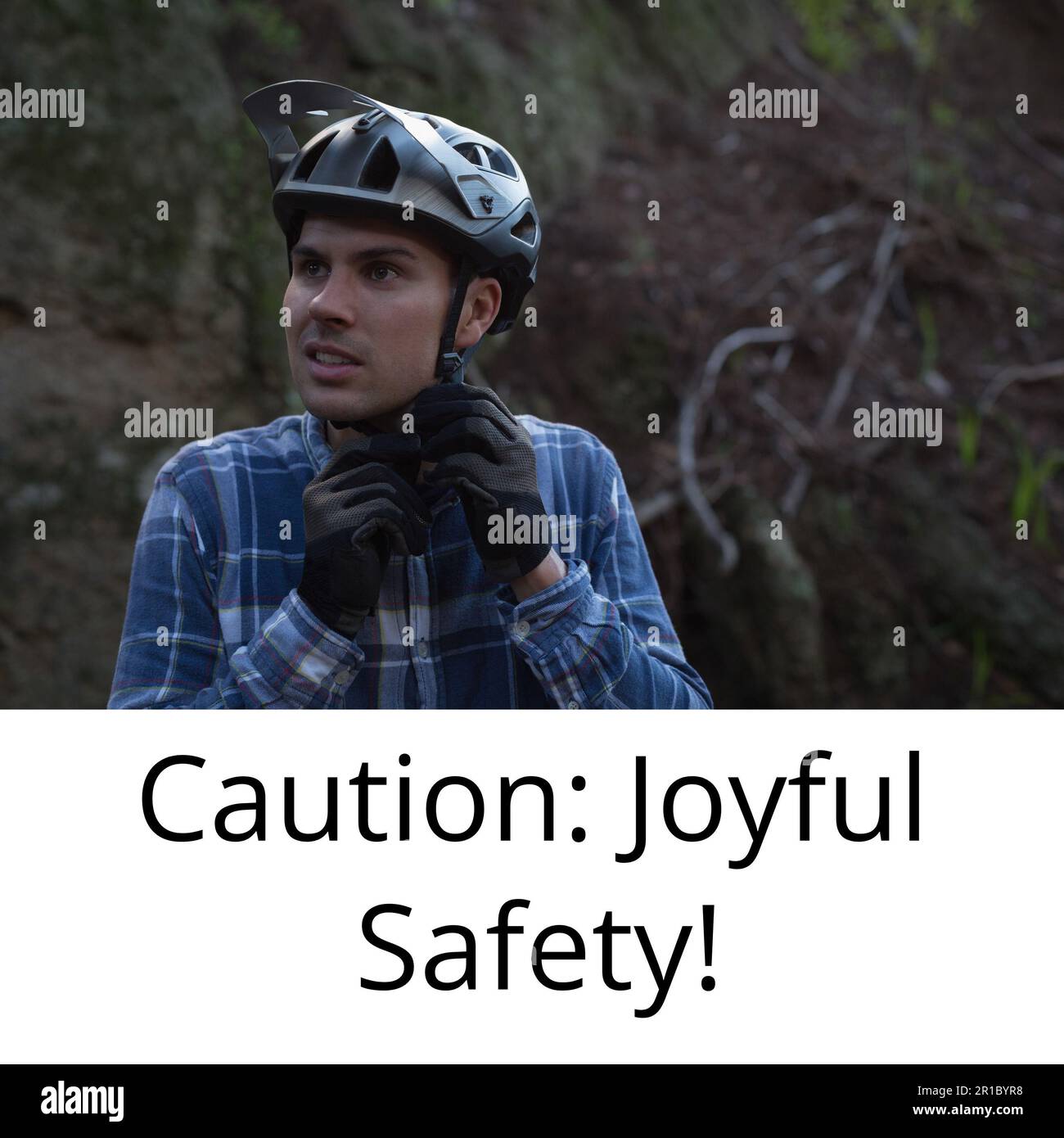 Composition of health and safety text over caucasian man in safety ...