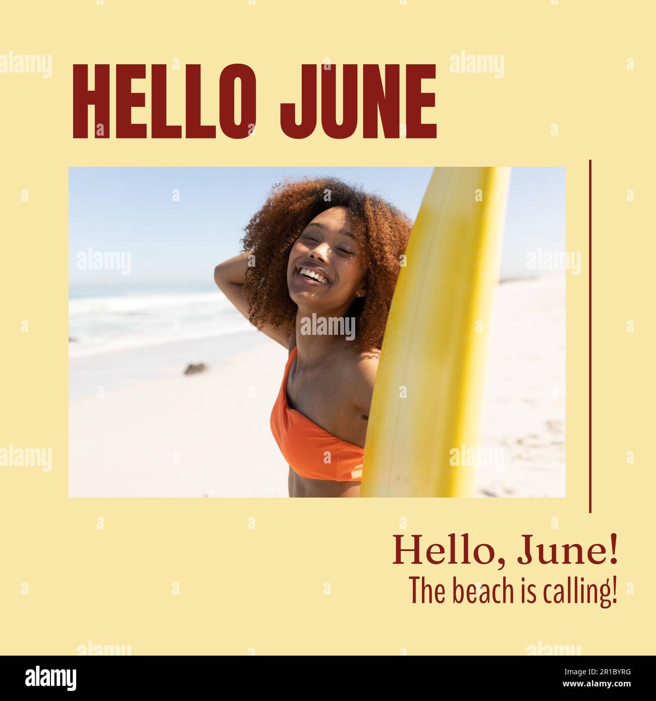 Composite of hello june, the beach is calling text, african american ...