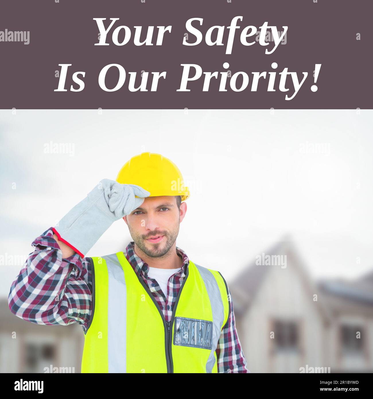 Composition of health and safety text over caucasian man in safety ...