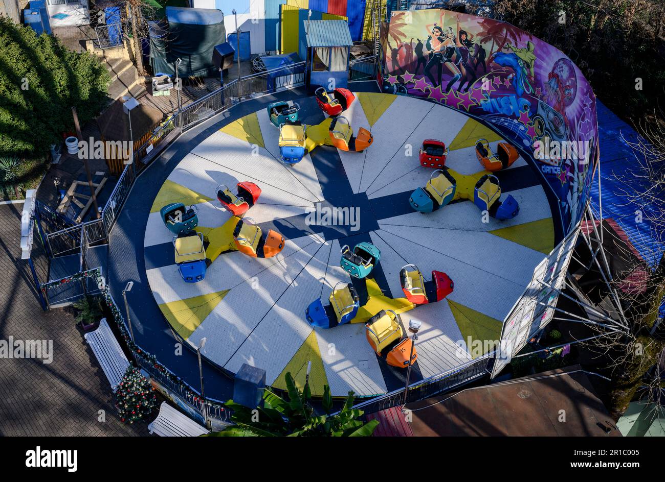 Top view of the children's carousel in the amusement park Stock Photo ...