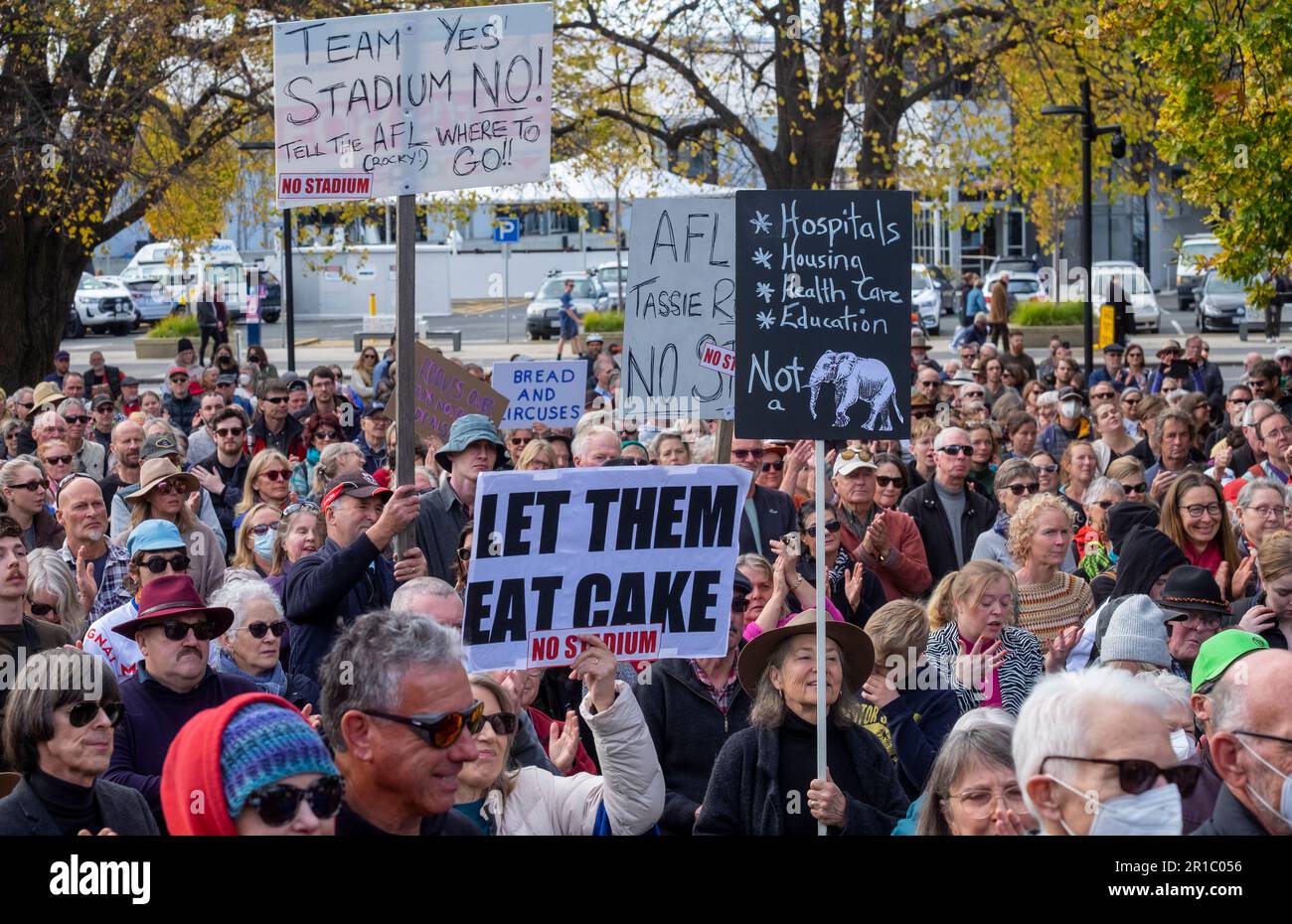 Part of the crowd at the No Stadium Rally on Parliament Lawns in Hobart ...