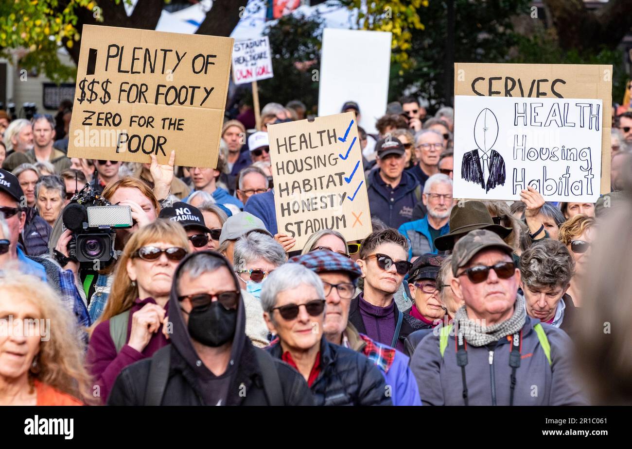 Part of the crowd at the No Stadium Rally on Parliament Lawns in Hobart ...