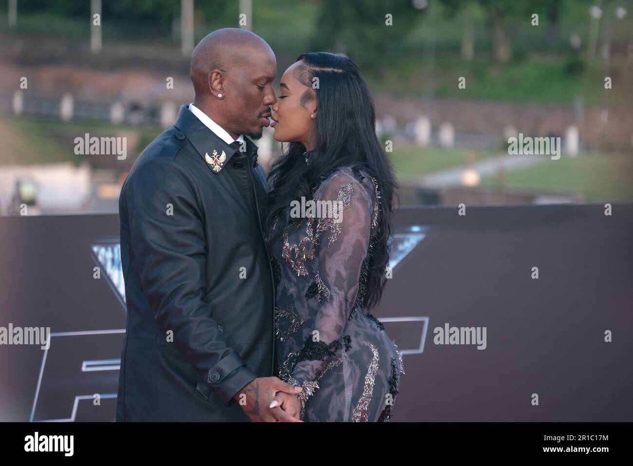 Rome, Italy. 12th May, 2023. US actor Tyrese Gibson and his partner Zelie Timothy arrive for the ...