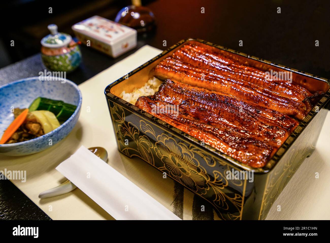 Unaju(delicious broiled eel served over rice in a lacquered box Stock ...
