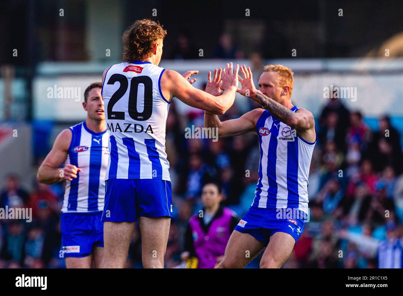 Nick Larkey of North Melbourne celebrates a goal during the AFL Round 9 ...
