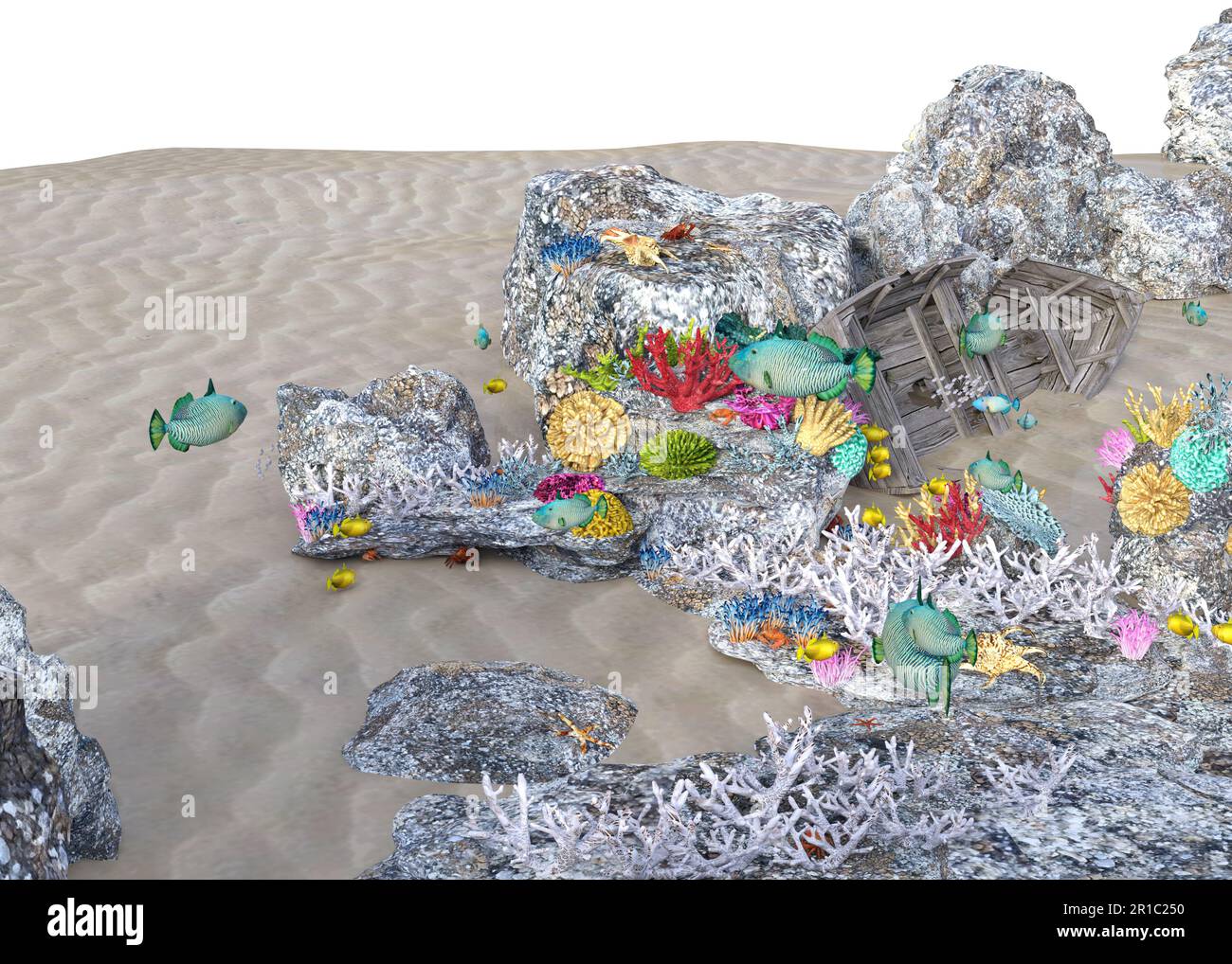 Underwater landscape with rocks and coral reef, 3D Illustration Stock ...