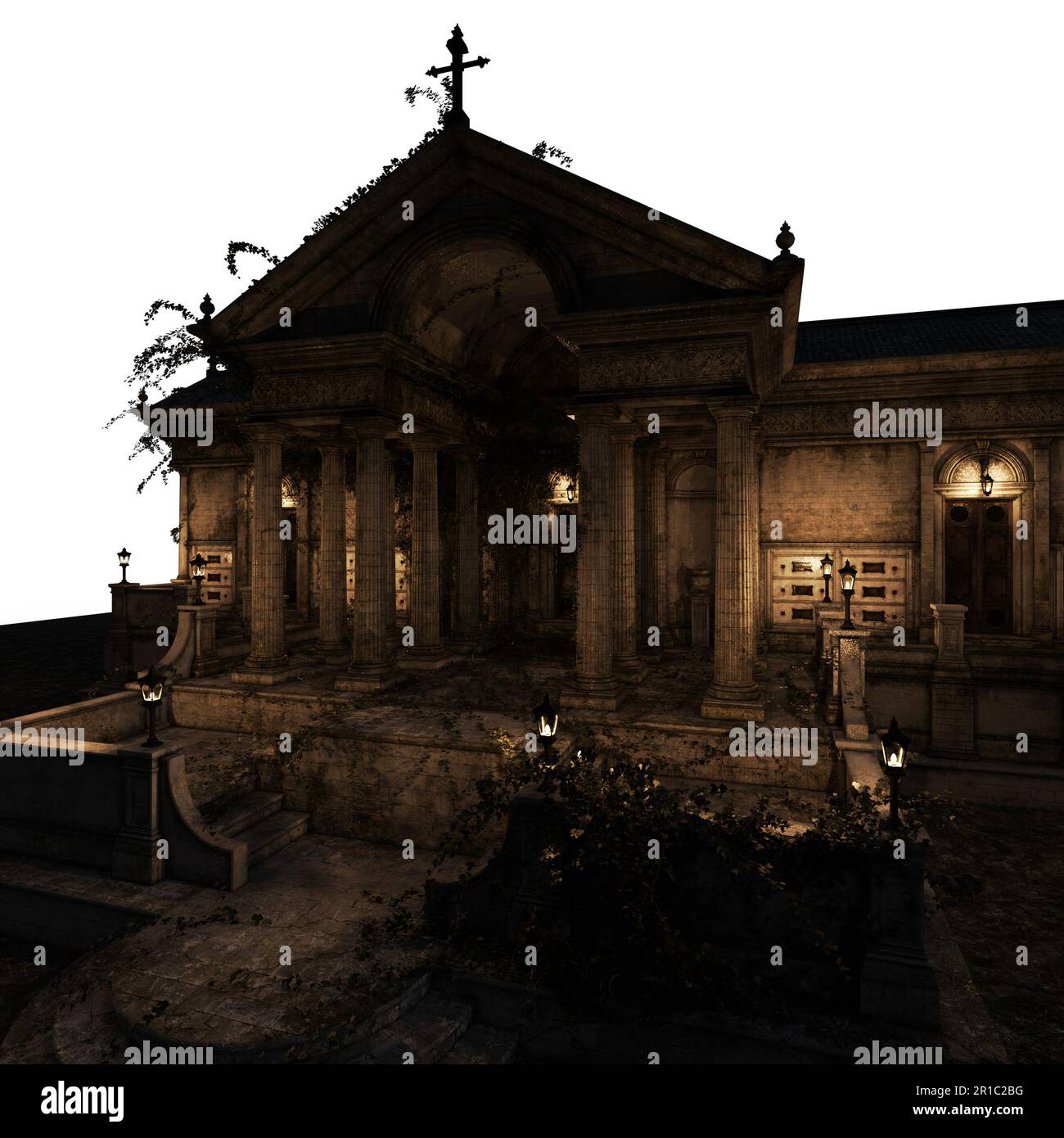 Ancient building, old medieval tomb at night time, 3D Illustration ...