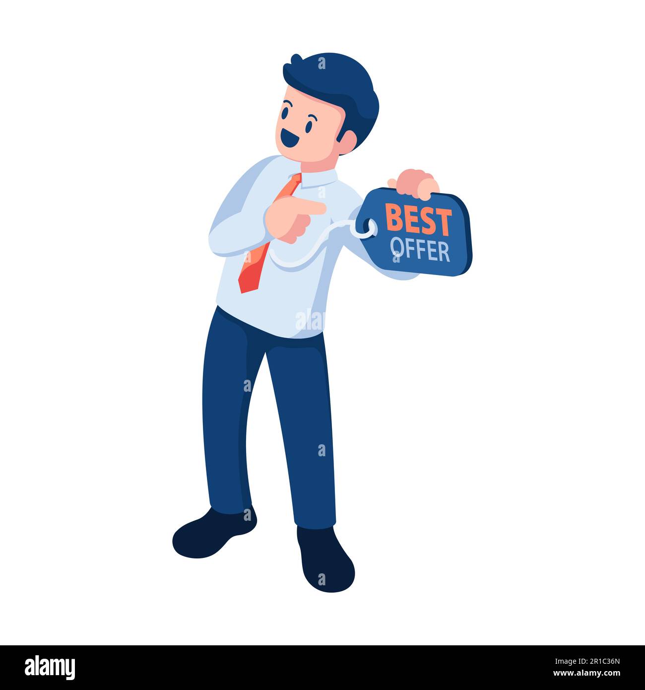 Flat 3d Isometric Businessman Promote Himself with Price Tag. Sell and ... Flat 3d Isometric Businessman Promote Himself with Price Tag. Sell and ...