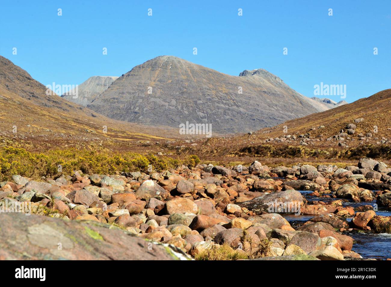 View towards Beinn Eighe on path between Liathach and Ben Alligin Stock ...
