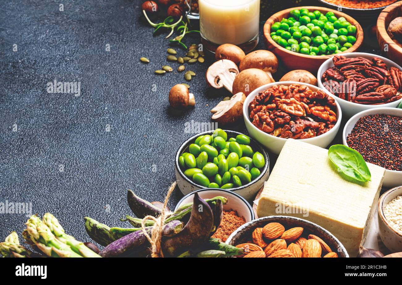 Vegan protein. Plant based vegetarian food sources. Healthy eating ...