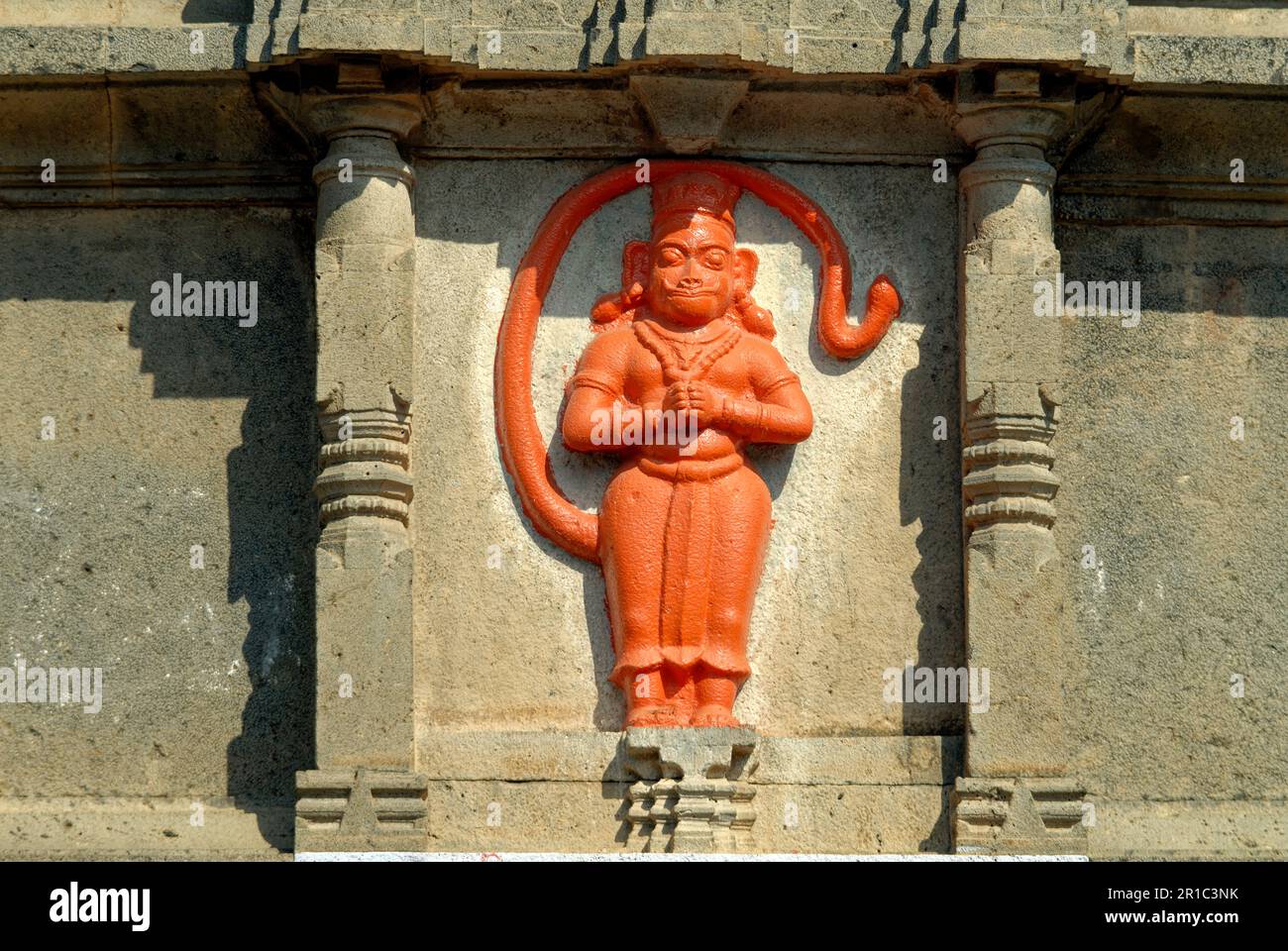 Relief carving of Hanuman on the wall of Laxmi Narsihapur Temple taluka ...