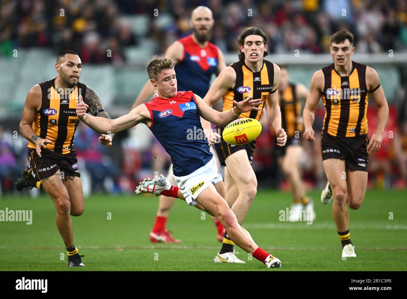 Kade Chandler of Melbourne during the AFL Round 9 match between the ...