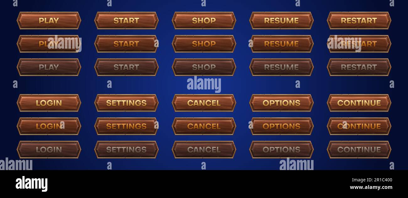 Medieval ui game wooden button with metal frame sprite for animation ...