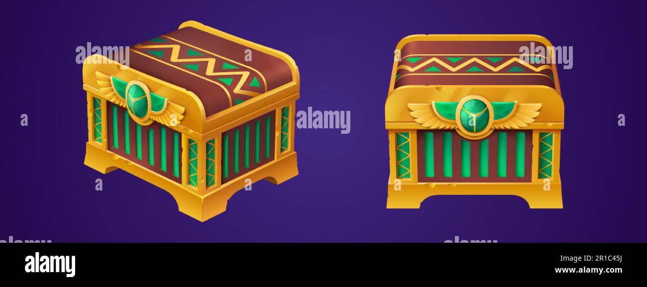 Closed Egyptian treasure chest set isolated on background. Vector ...