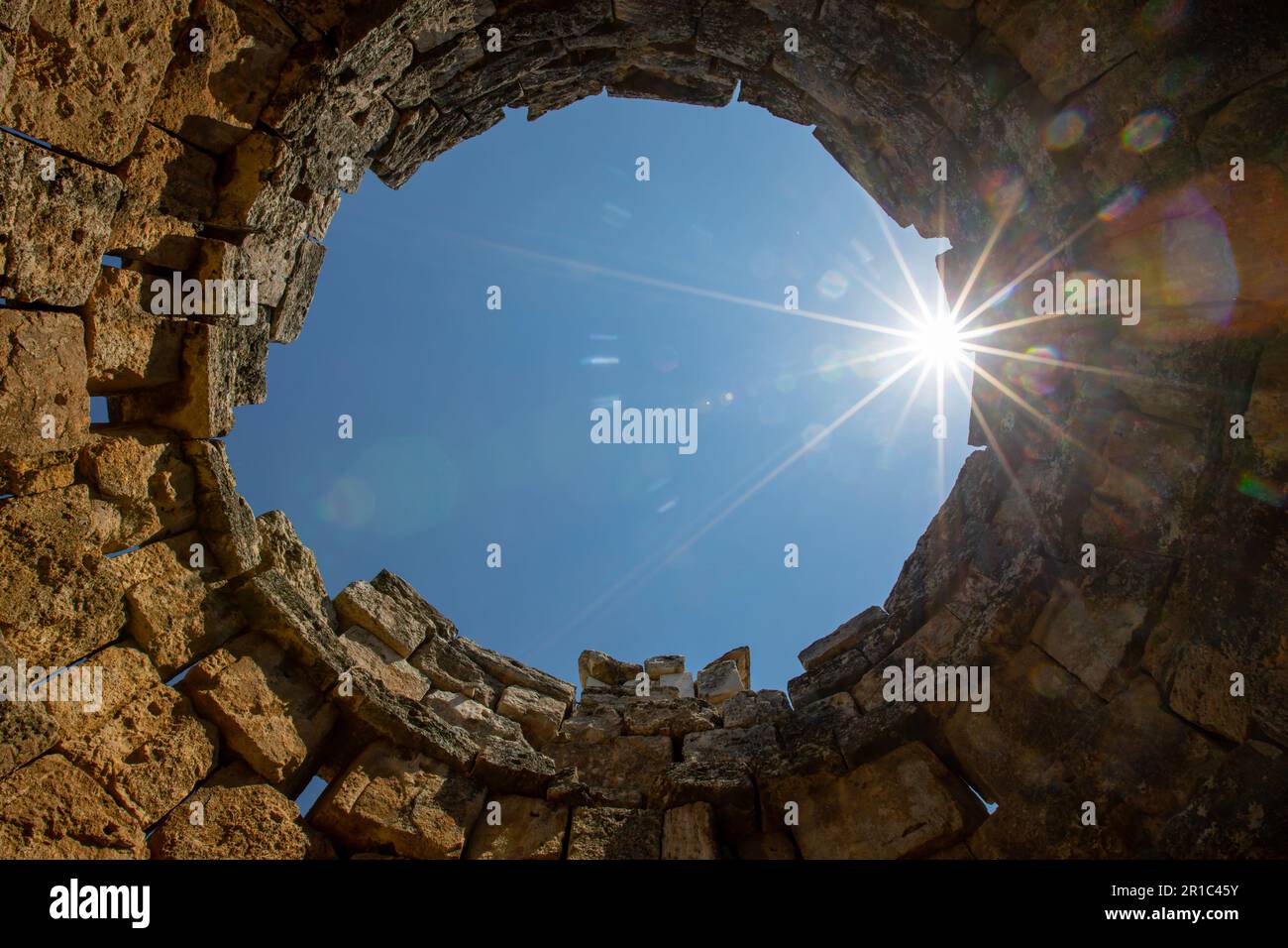 colonnade on the main street of ancient ruined city Hierapolis in ...