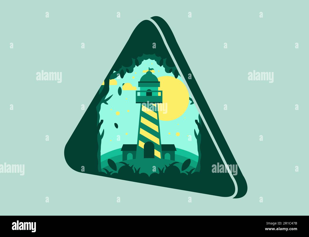Colorful flat illustration design of lighthouse in the forest Stock ...