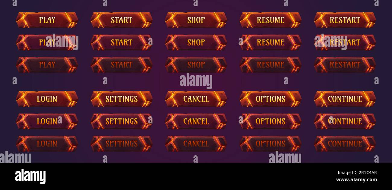 Fantasy Lava Game Button Vector Cartoon Ui Interface Set Magic