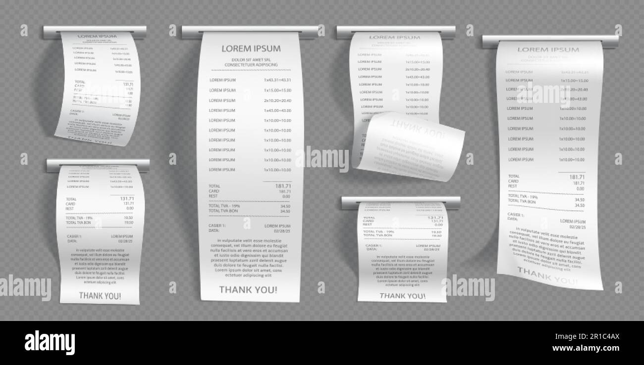 Realistic set of shop receipts isolated on transparent background ...