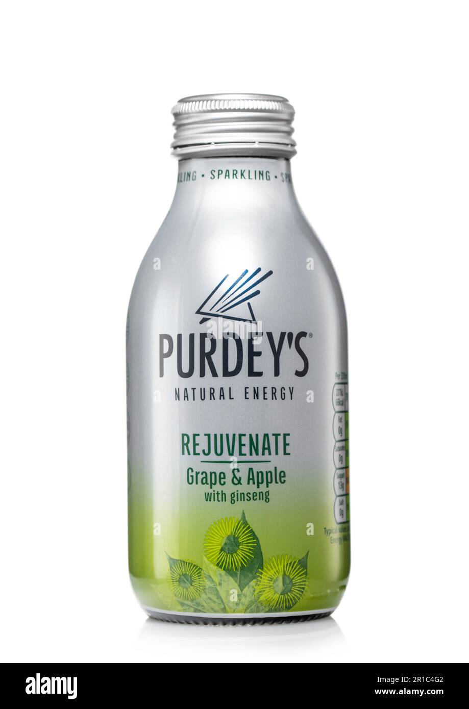 LONDON,UK - APRIL 11, 2023: Purdey's natural energy drink with apple ...