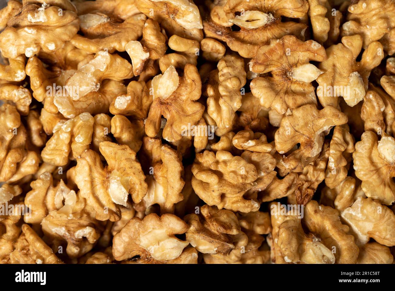 Walnut. Walnut kernel closeup food background. Texture. Top view. Copy ...