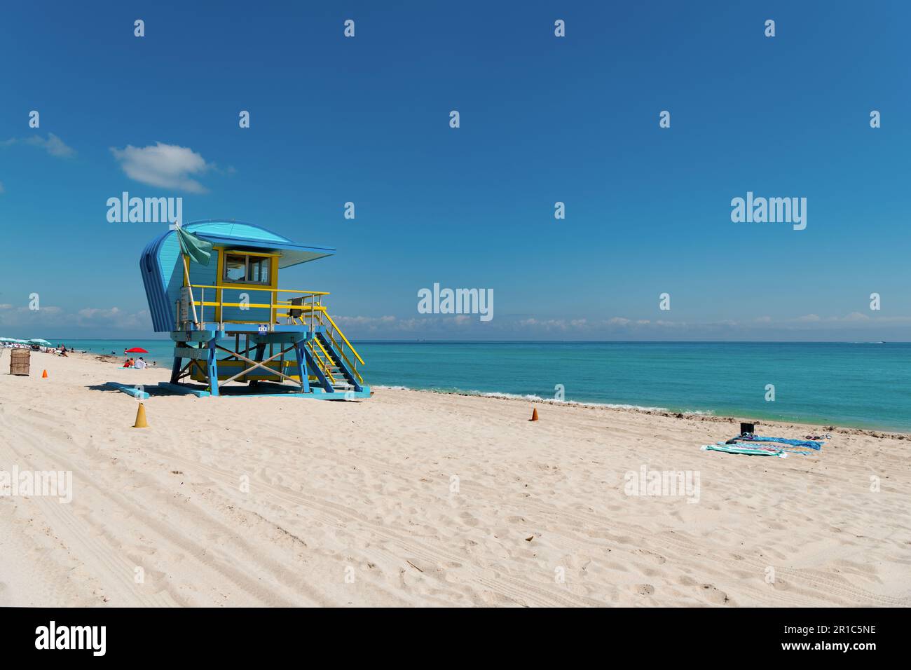 blue lifeguard at miami beach vacation, copy space. photo of lifeguard ...