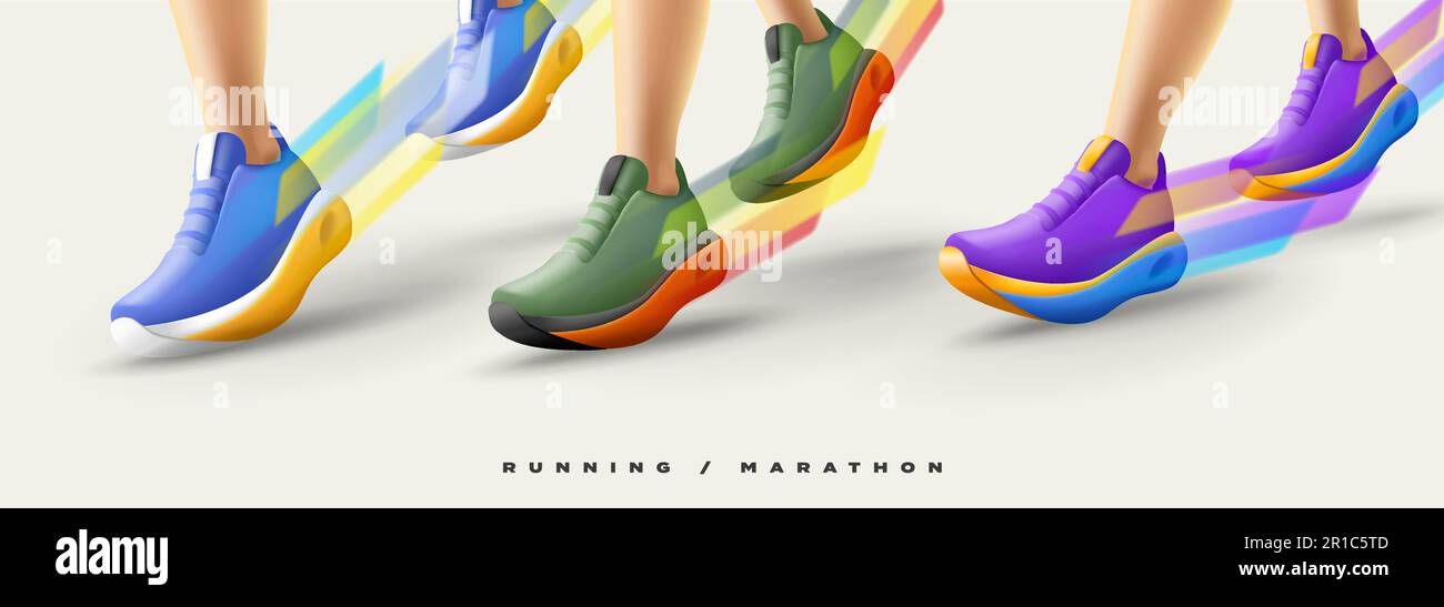 People athlete marathon, runner's feet running in sneakers with big ...