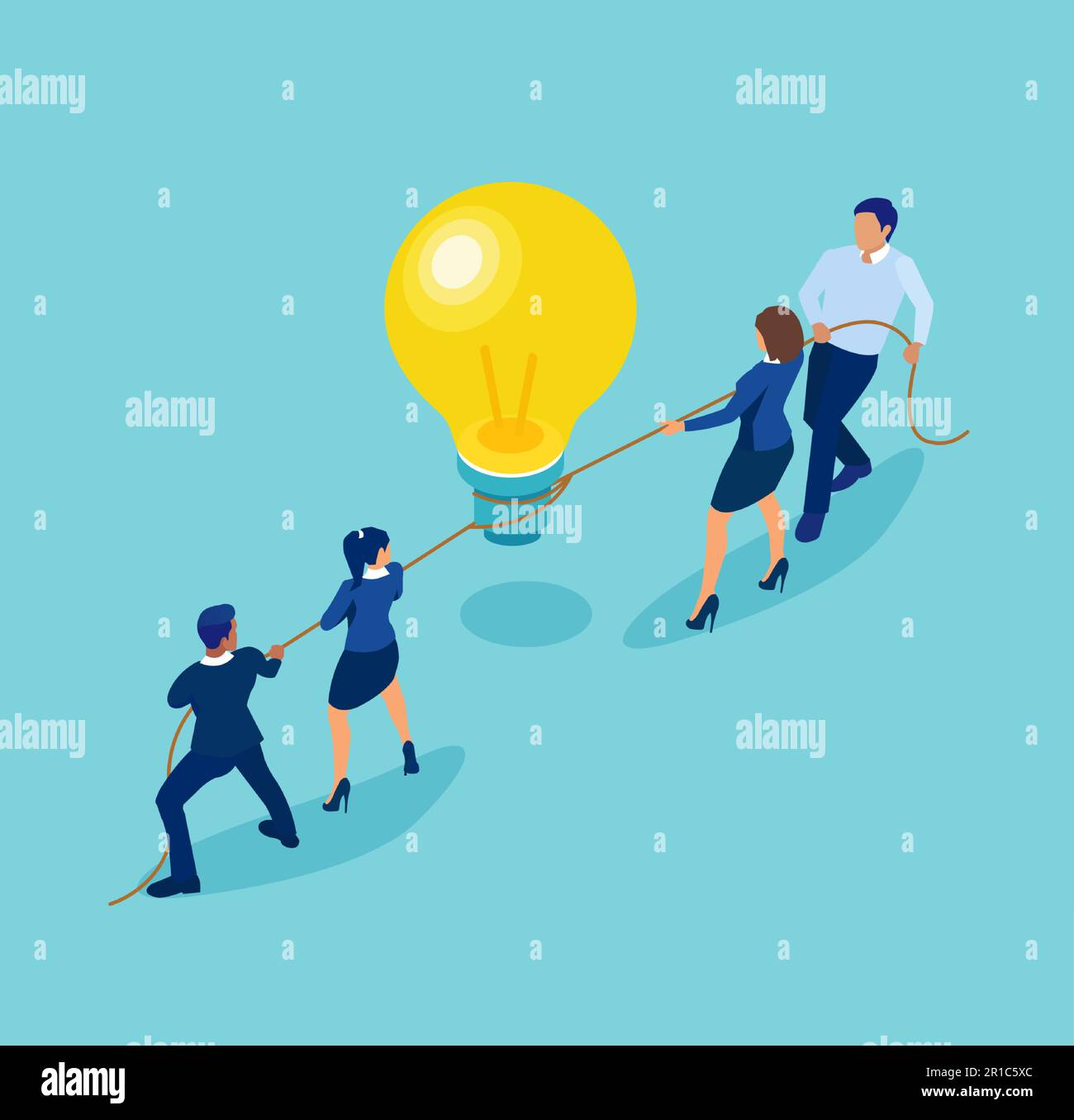 Vector of two competing groups of business people in a tug of war over ...