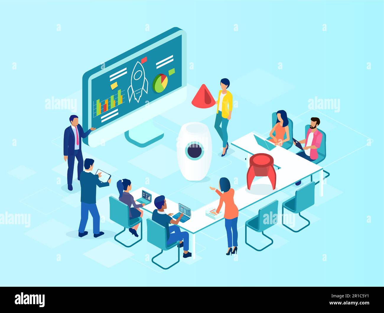 Vector of business people brainstorming new start up ideas in an office ...