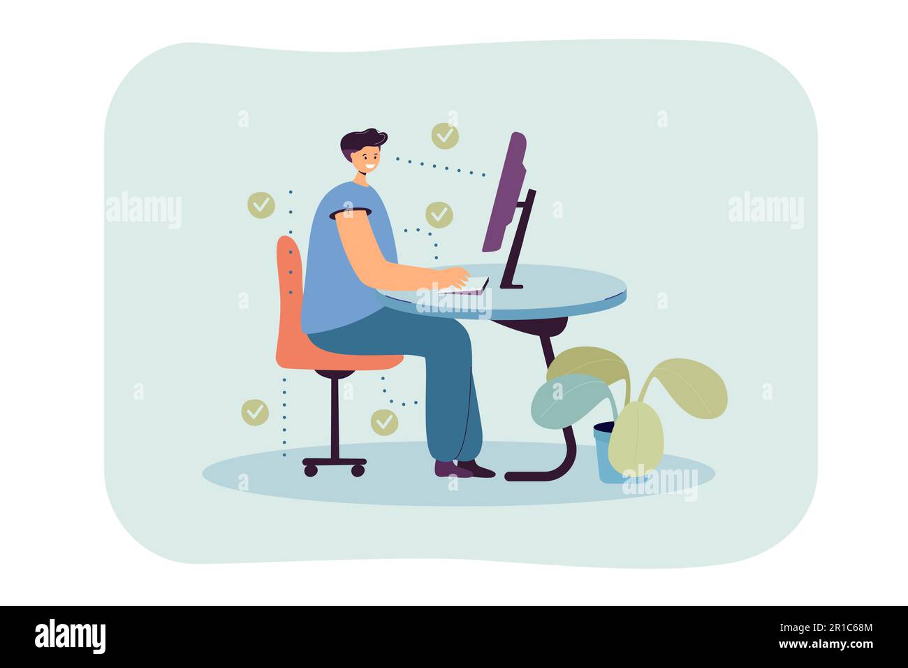 Man showing correct position for sitting at desk Stock Vector Image ...