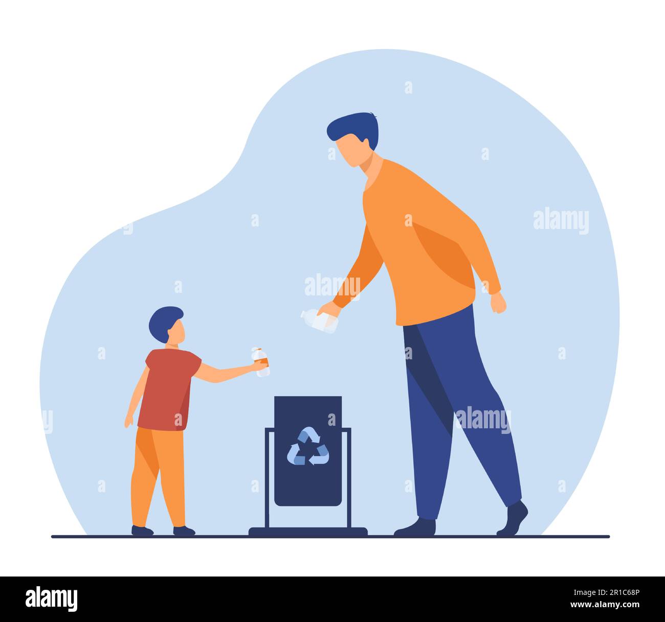 Father and son throwing out empty bottles to trash bin Stock Vector ...