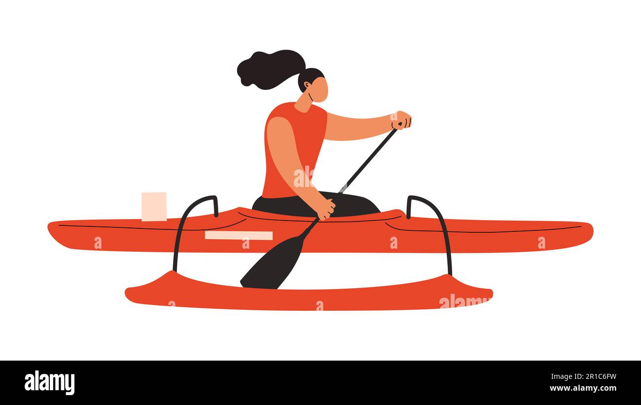 Woman paddling Vaa boat. Vector hand drawn illustration isolated on ...