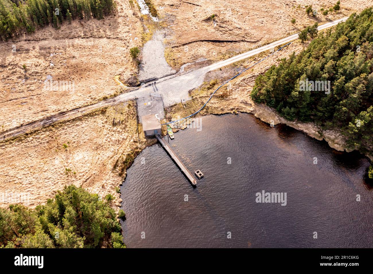 Aerial view of Lough Anna, the drinking water supply for Glenties and ...
