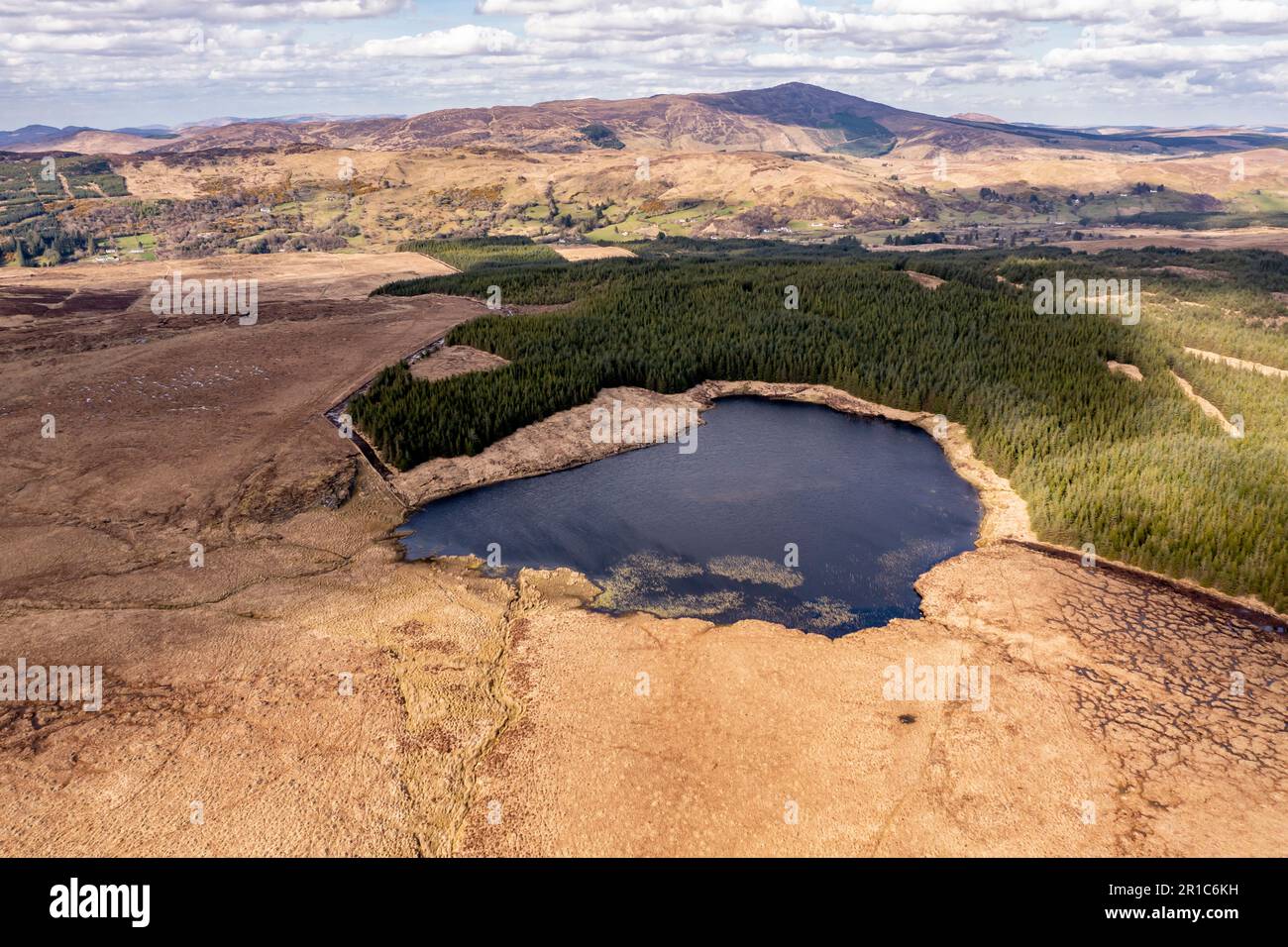Aerial view of Lough Kip next to Lough Anna, the drinking water supply ...