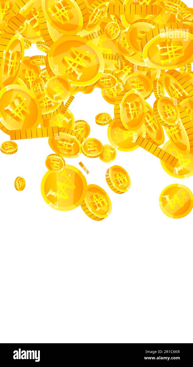 Korean won coins falling. Scattered gold WON coins. Korea money. Great ...